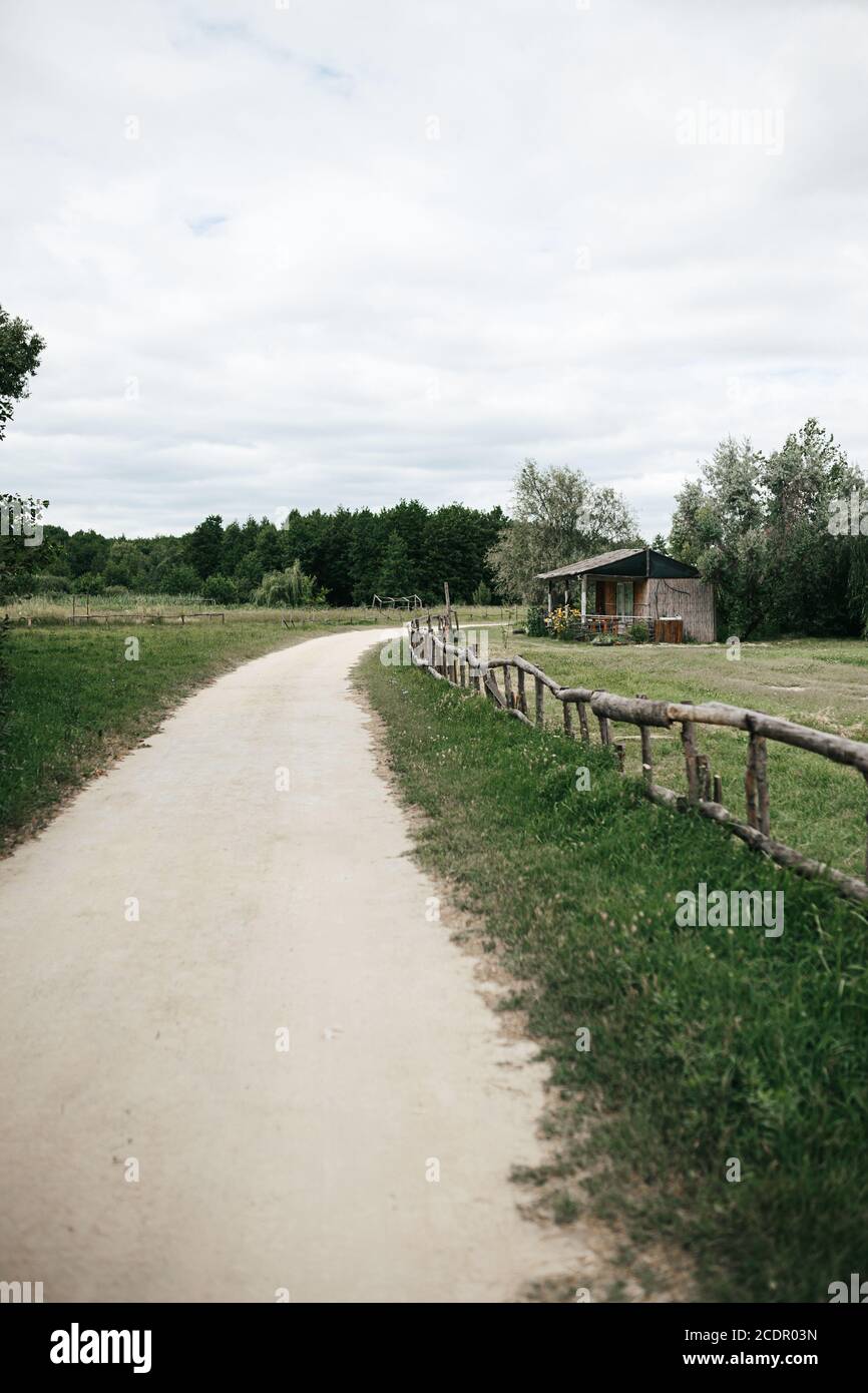 view over path through the native, lush greenery in the park district ...