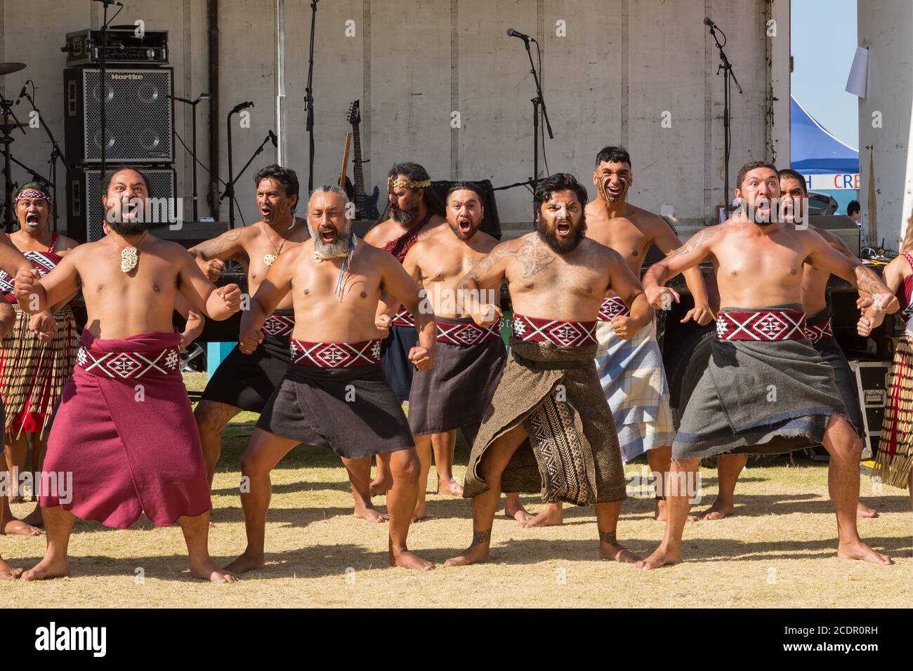 New Zealand Maori Men In Traditional Costume Performing A Haka A Ceremonial Dance And Form Of