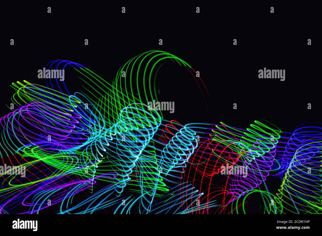 Futuristic overlay light pattern.Abstract neon lights trails in the ...