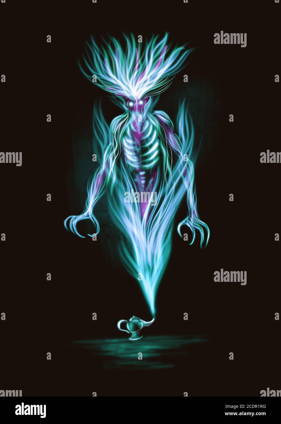 Evil Genie Djinn or Jinn hand drawn character illustration Stock Photo ...