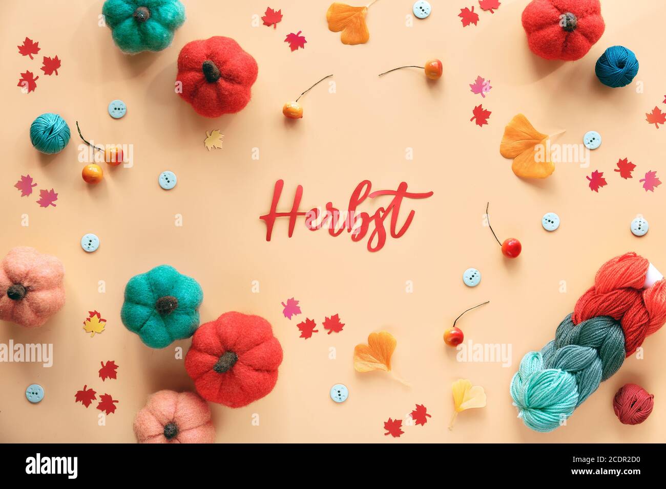 Paper word Herbst means Thank you in German language. Autumn seasonal ...