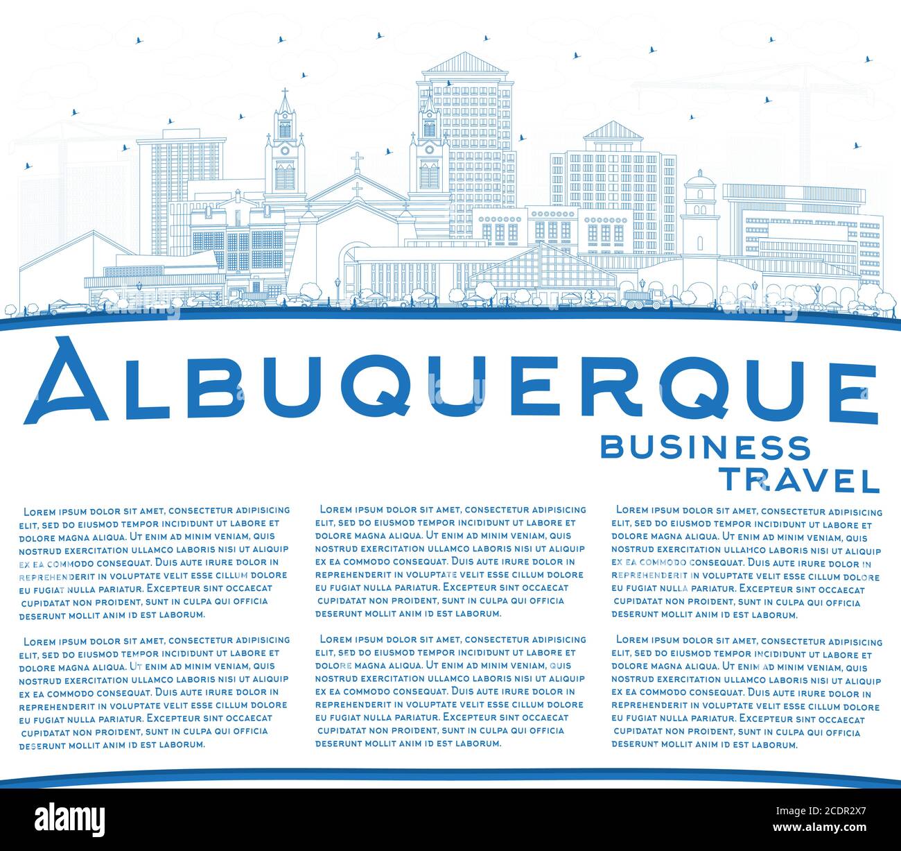 Outline Albuquerque New Mexico City Skyline with Blue Buildings and ...