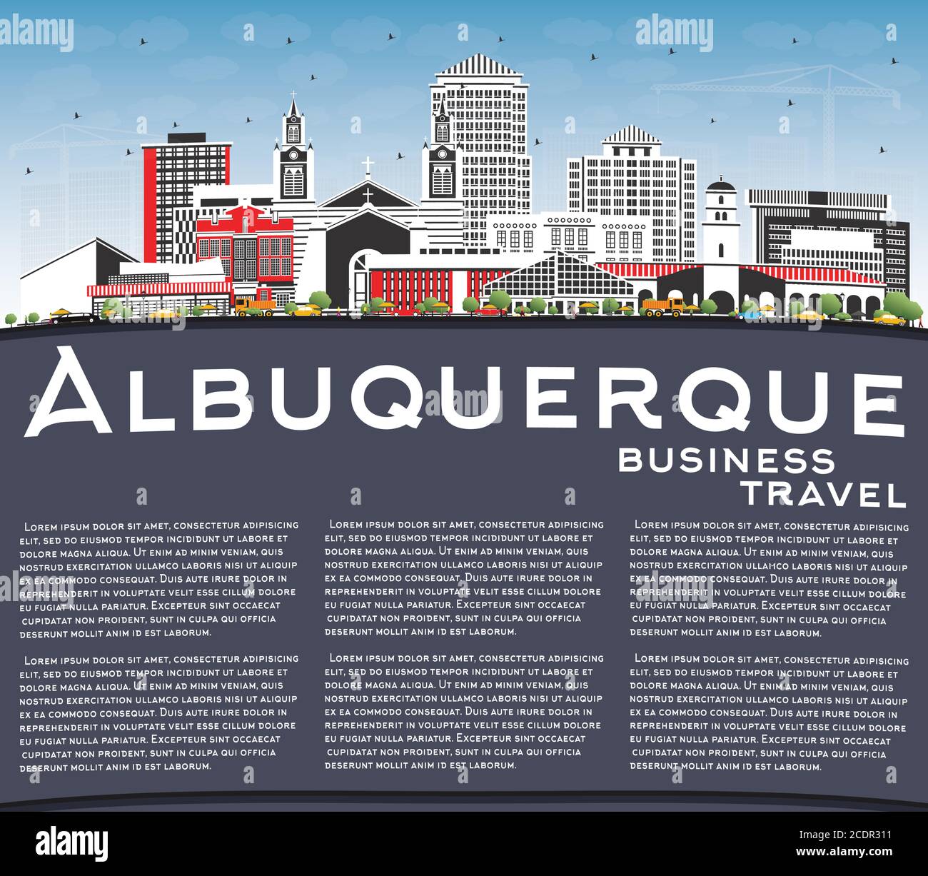 Albuquerque New Mexico City Skyline with Color Buildings, Blue Sky and ...