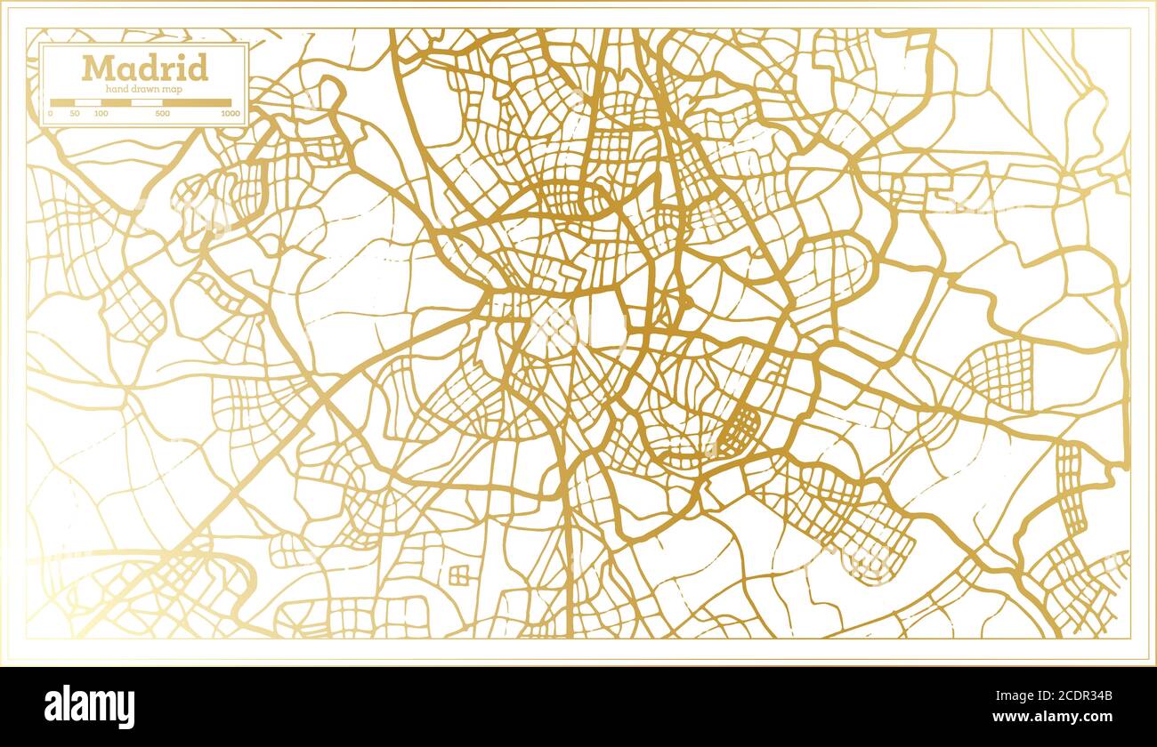Madrid Spain City Map in Retro Style in Golden Color. Outline Map ...