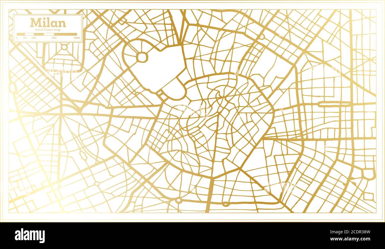 Milan Italy City Map in Retro Style in Golden Color. Outline Map. Vector Illustration Stock ...
