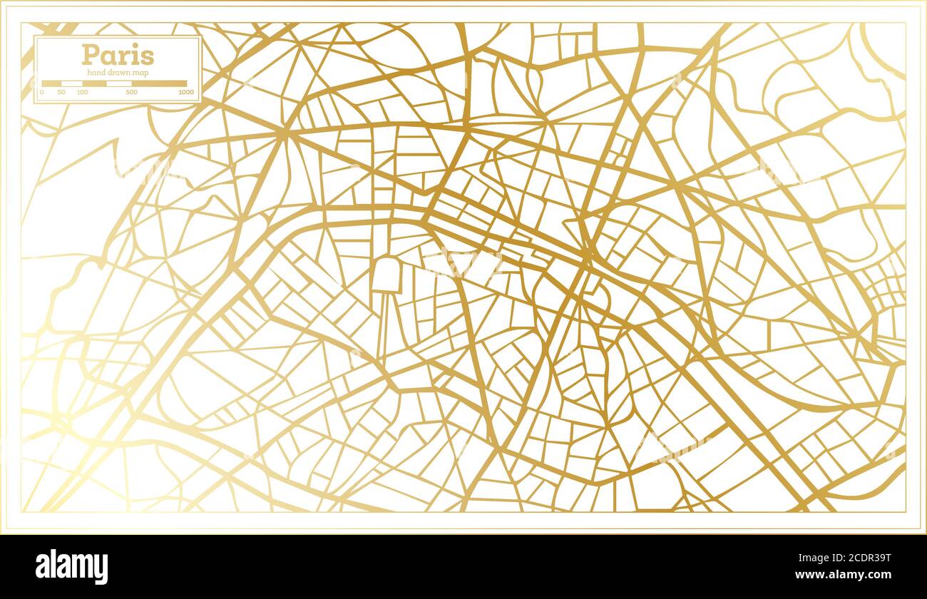 Paris France City Map in Retro Style in Golden Color. Outline Map ...