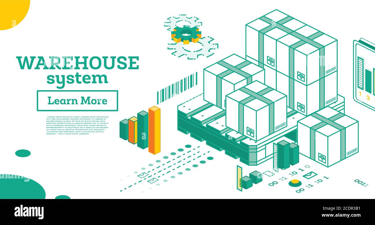 Warehouse System. Isometric Outline Cardboard Boxes and Pallet Isolated ...