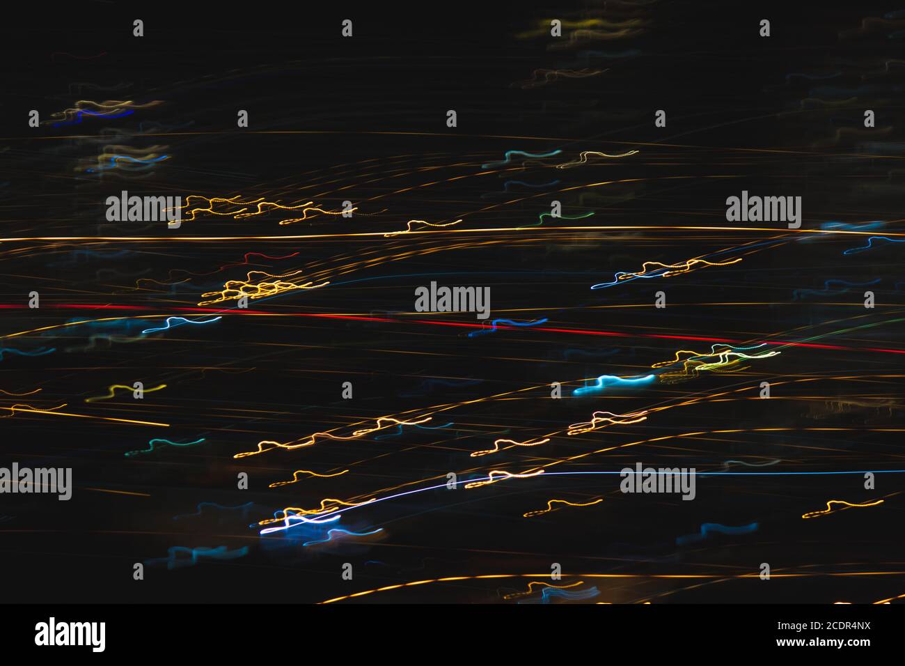 Futuristic overlay light pattern. Lights trails in the black background ...