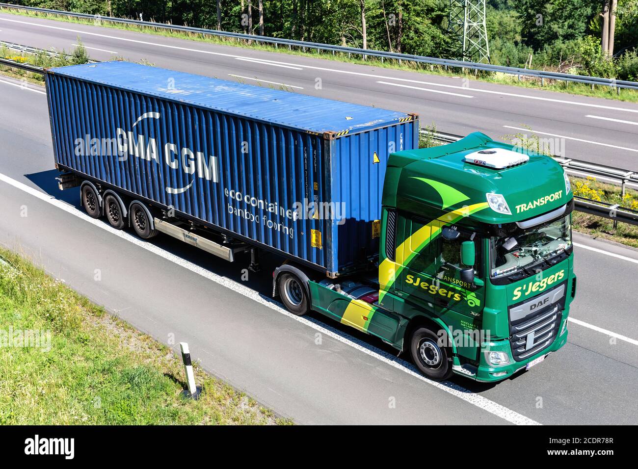 SJegers DAF XF truck with CMA CGM container on motorway Stock Photo - Alamy