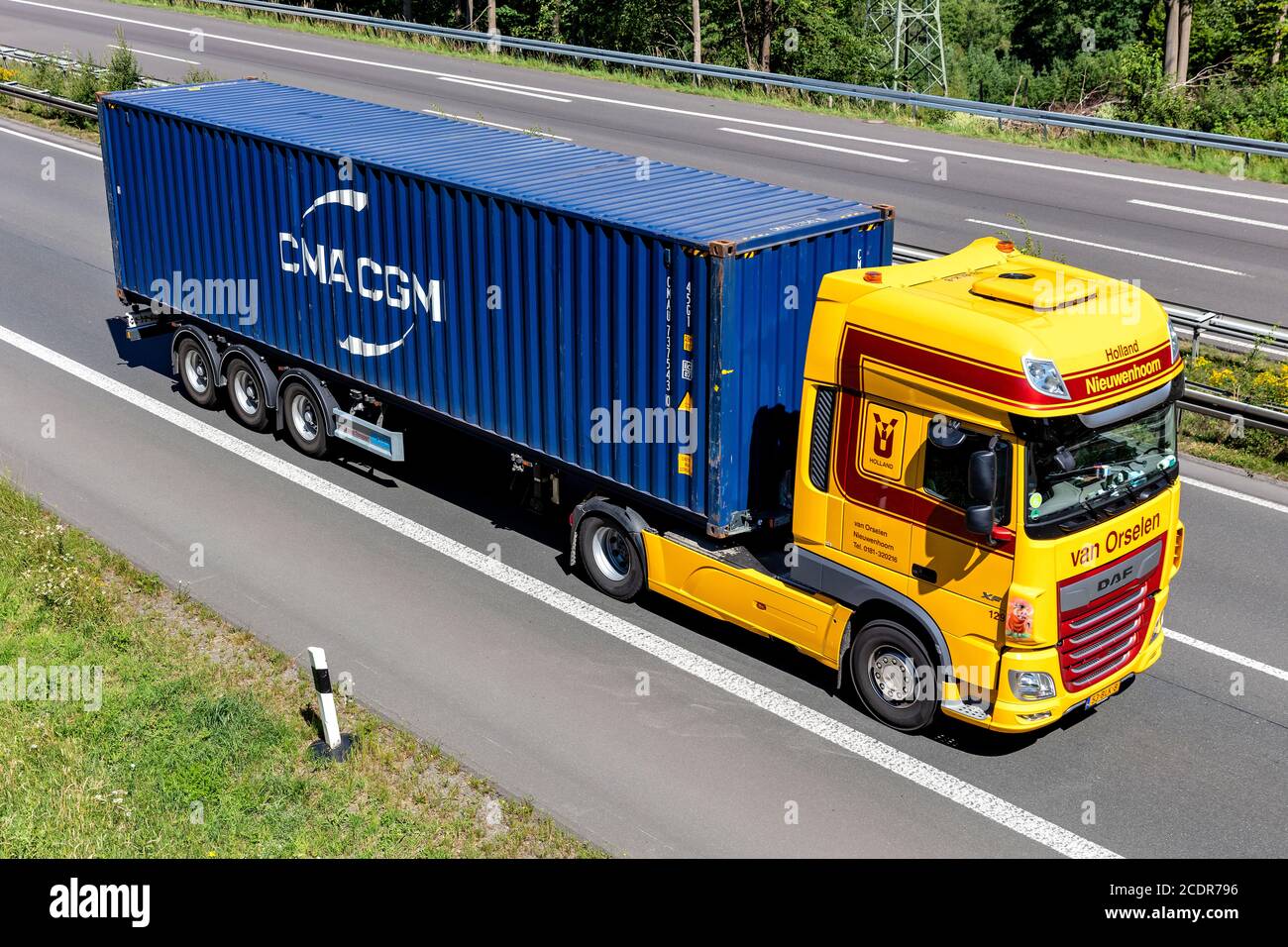 van Orselen DAF XF truck with CMA CGM container on motorway Stock Photo ...