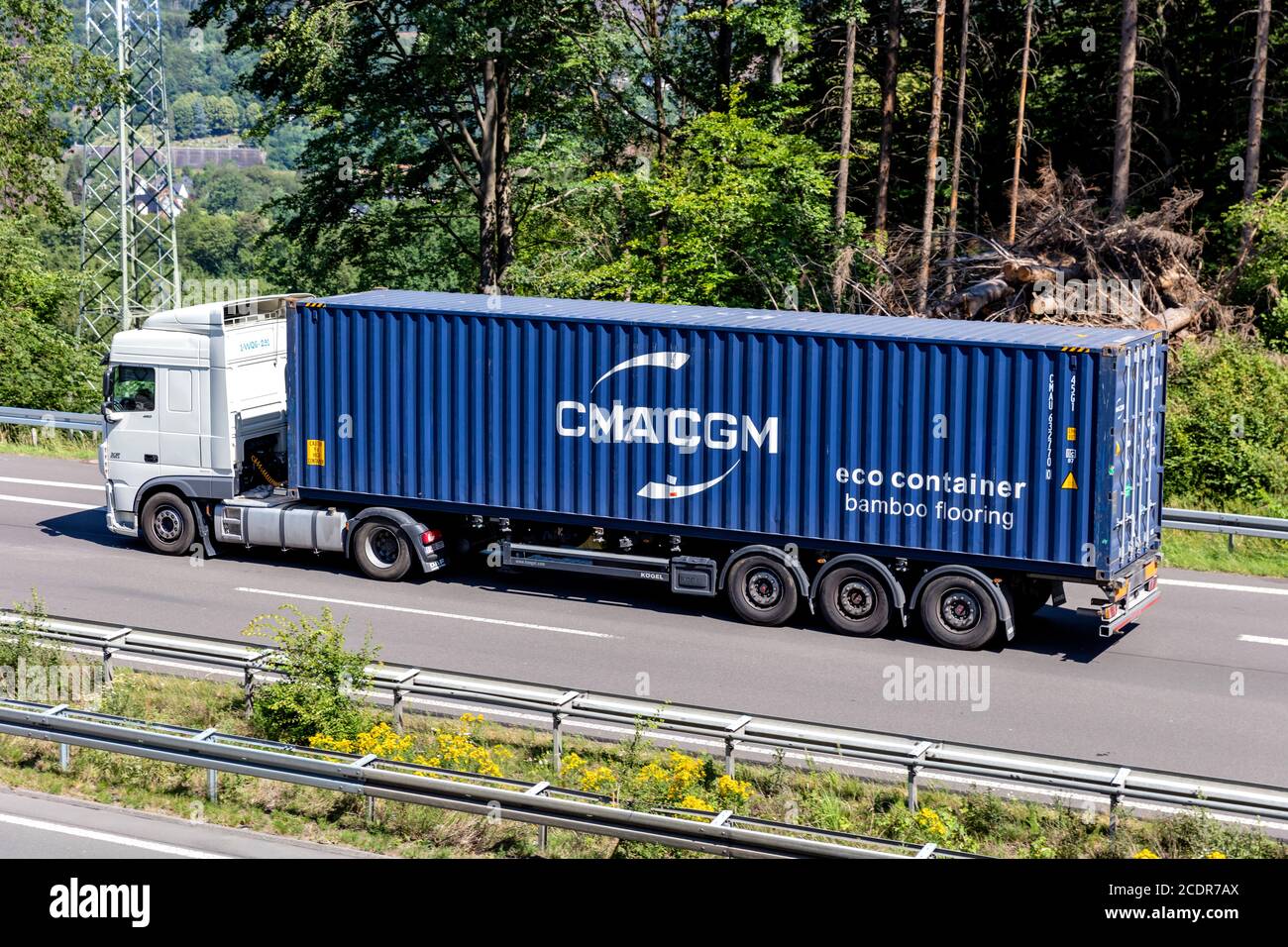 DAF XF truck with CMA CGM container on motorway Stock Photo - Alamy