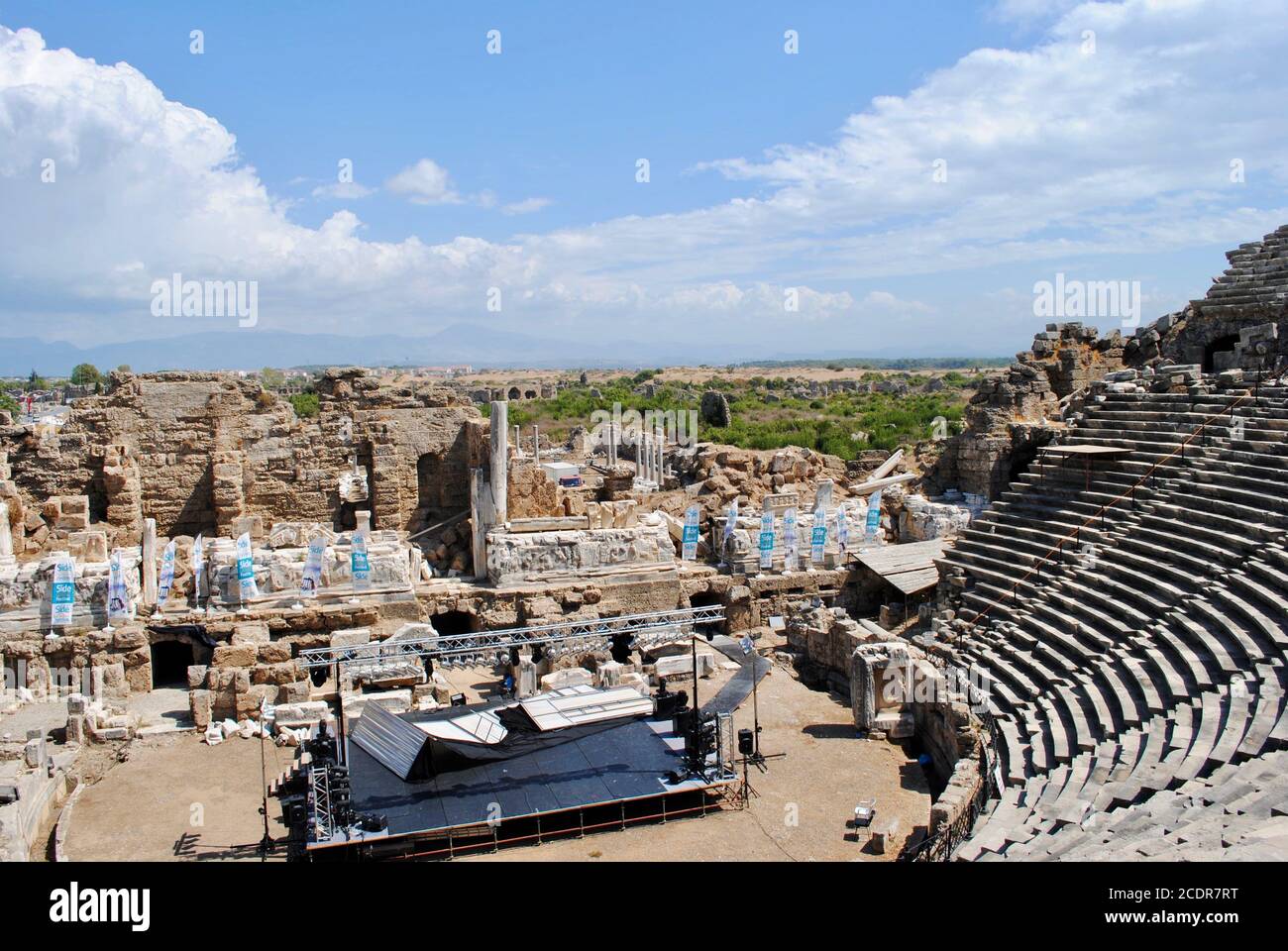 Side ancient Roman theater in preparation for annual festival. The ...