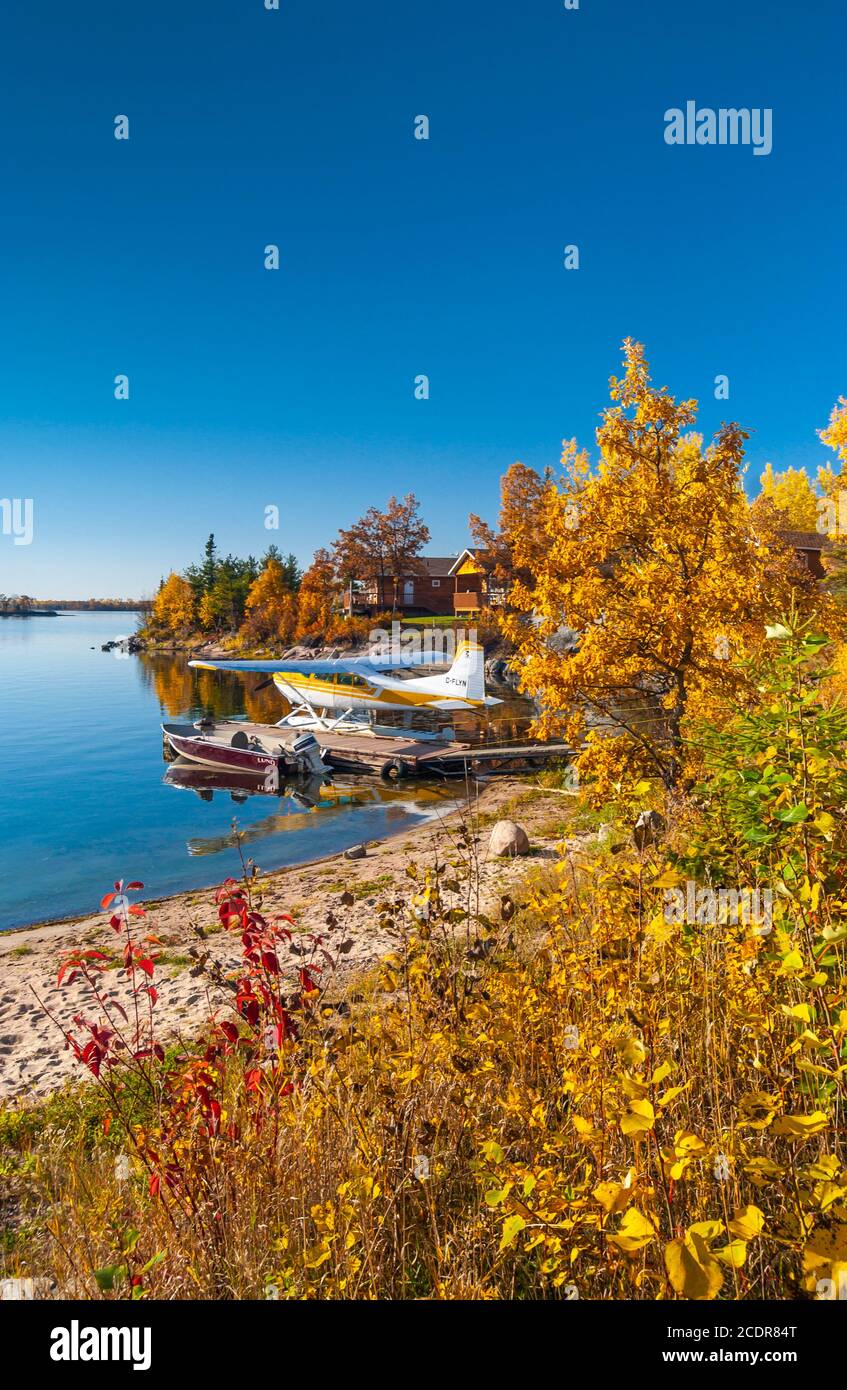 Otter Falls Resort with fall foliage color in the Whiteshell Provincial ...
