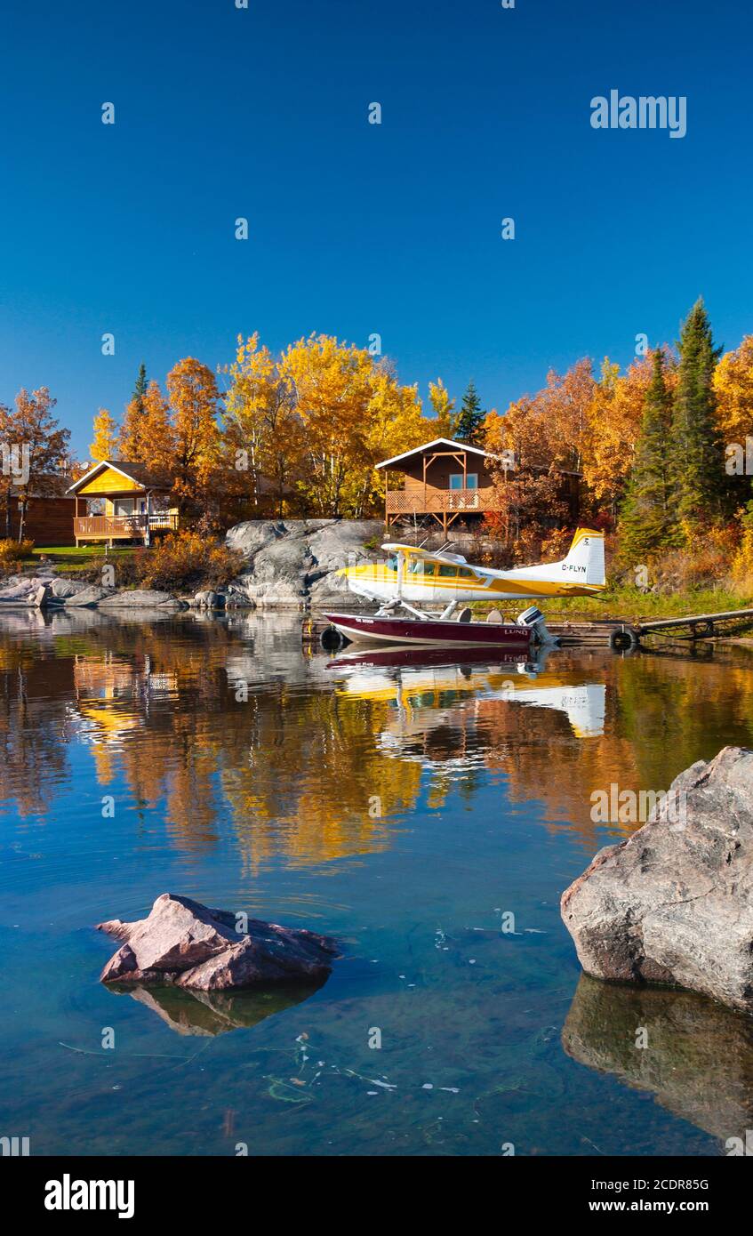 Otter Falls Resort with fall foliage color in the Whiteshell Provincial ...