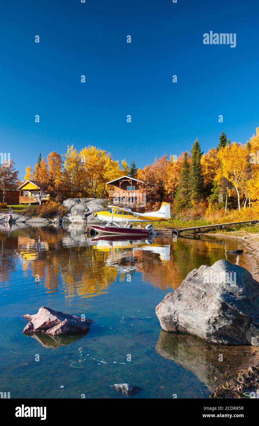 Otter Falls Resort with fall foliage color in the Whiteshell Provincial ...