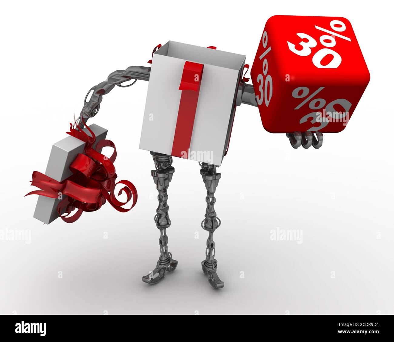 Open gift box in the form of cyborg (with legs and arms) standing on ...