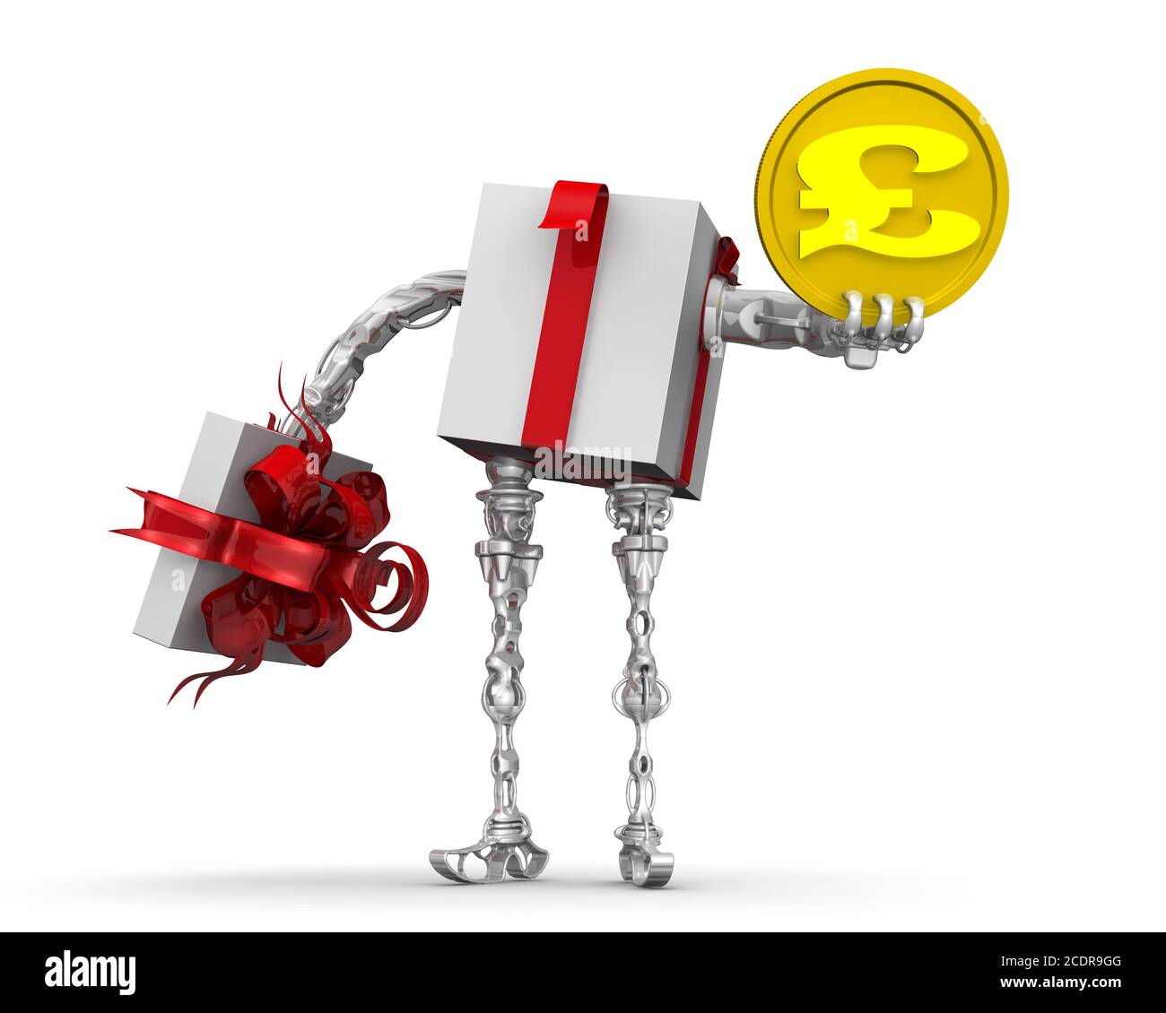 Money - the best gift. Cyborg as a open gift box (with hands and feet ...