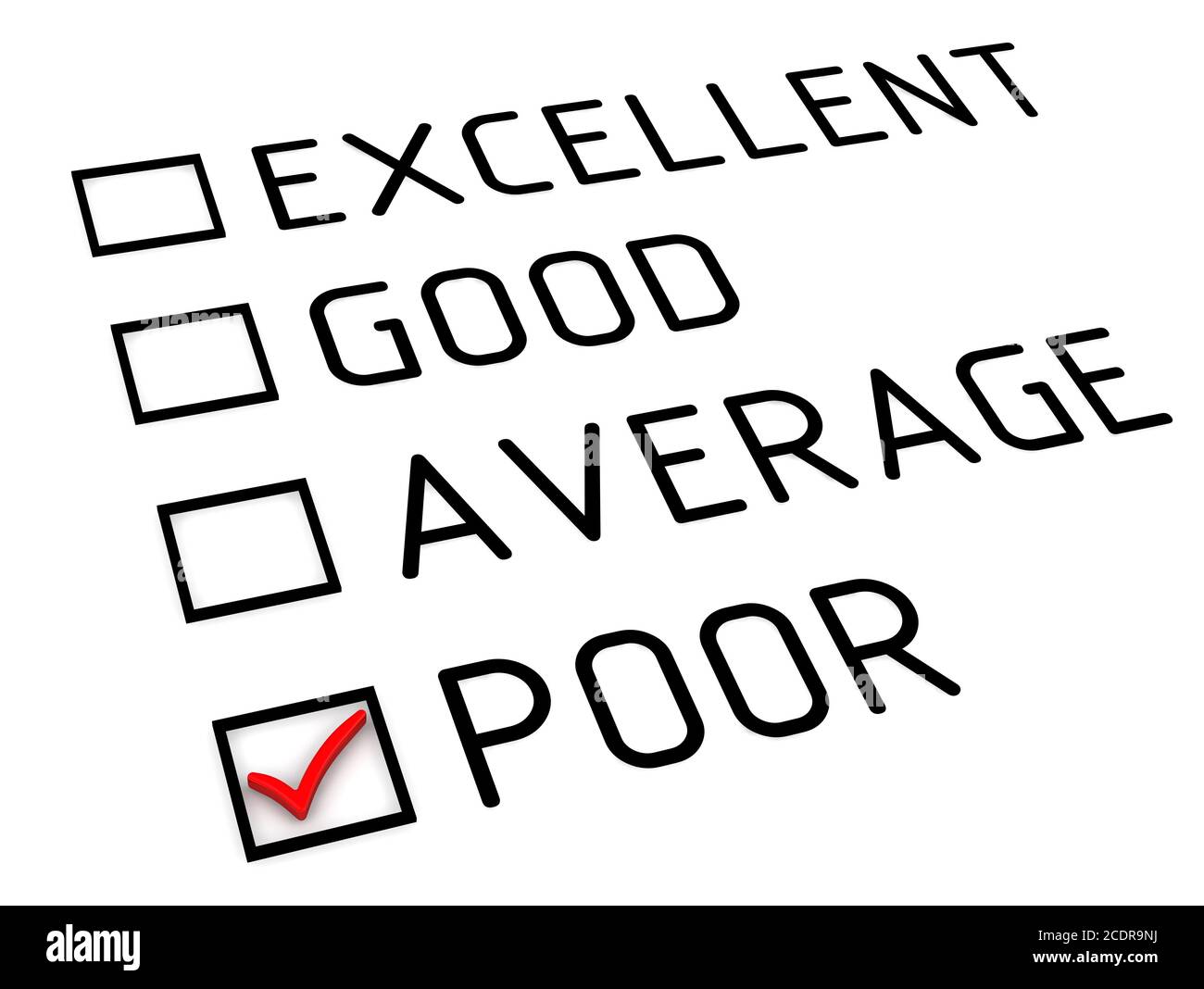 Evaluation is poor. Evaluation sheet with red check mark on the point ...