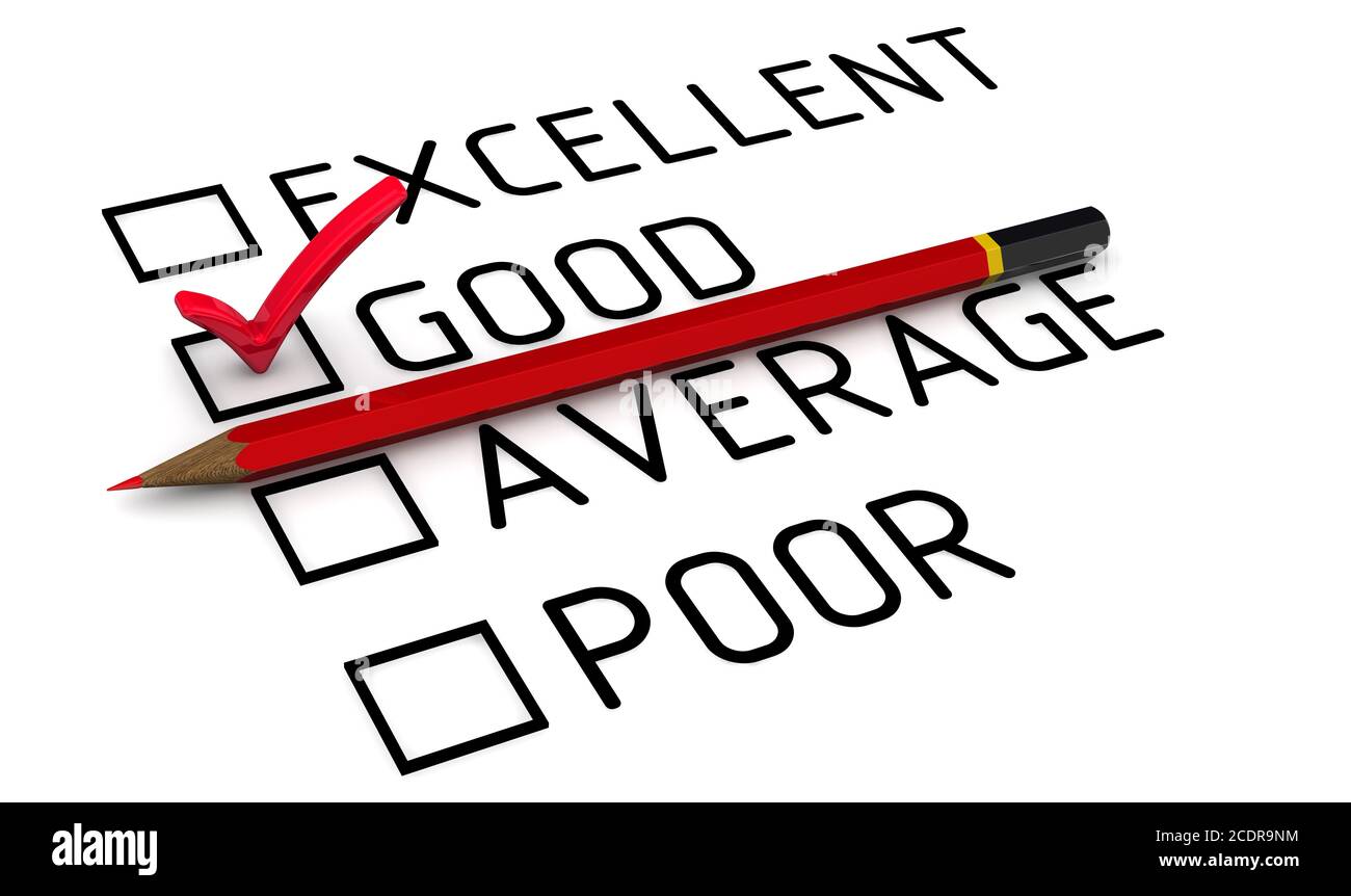 Evaluation is good. Evaluation sheet with red check mark on the point ...