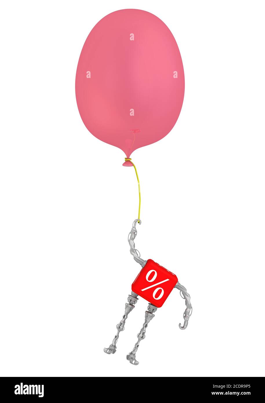 Percentage on a balloon. Red cube with percentage symbols in the form ...