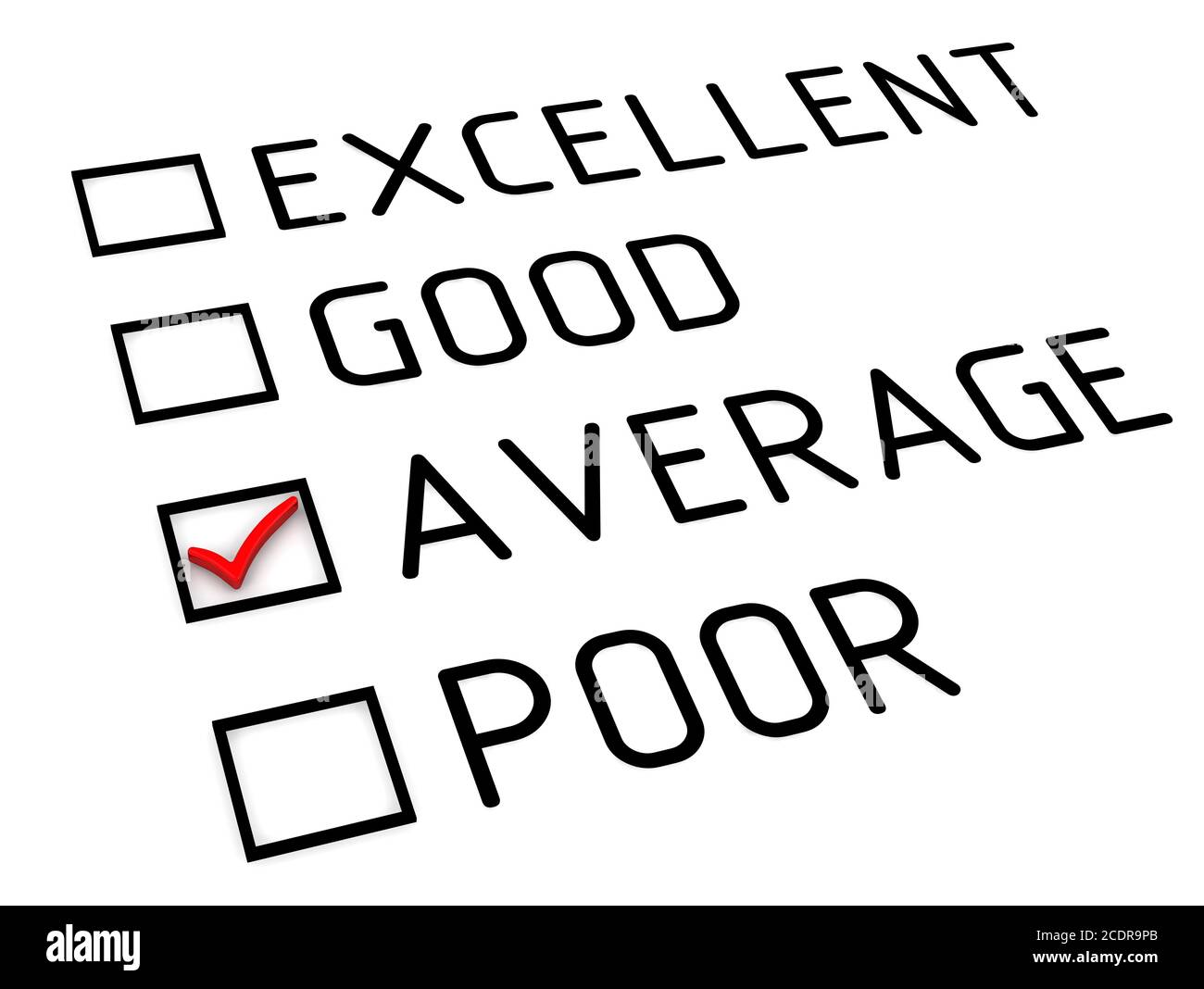 Evaluation sheet with red check mark on the point of AVERAGE. Isolated ...