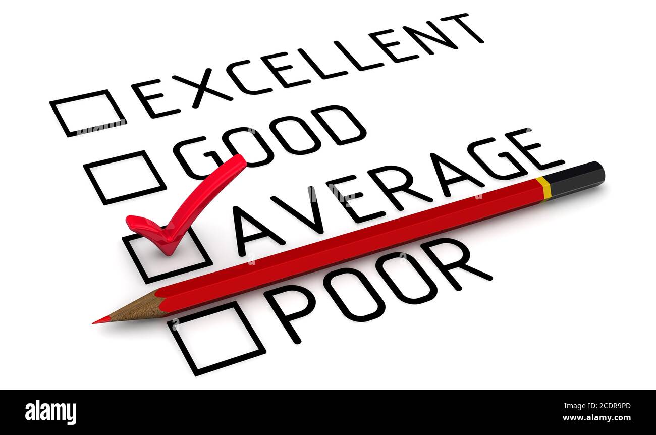 Evaluation is average. Evaluation sheet with red check mark on the ...