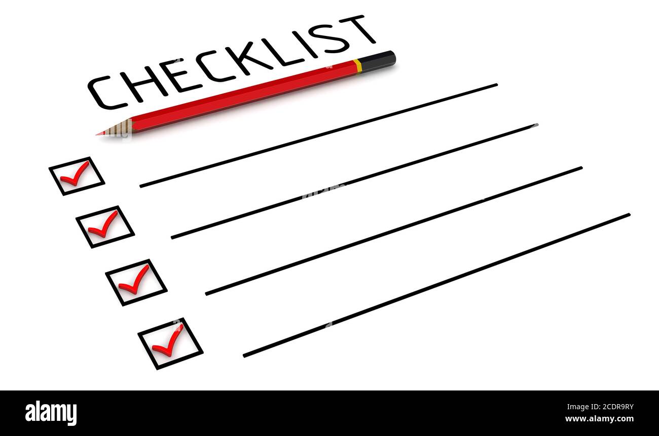 Checklist with check marks. Red pencil and a clean checklist with red ...