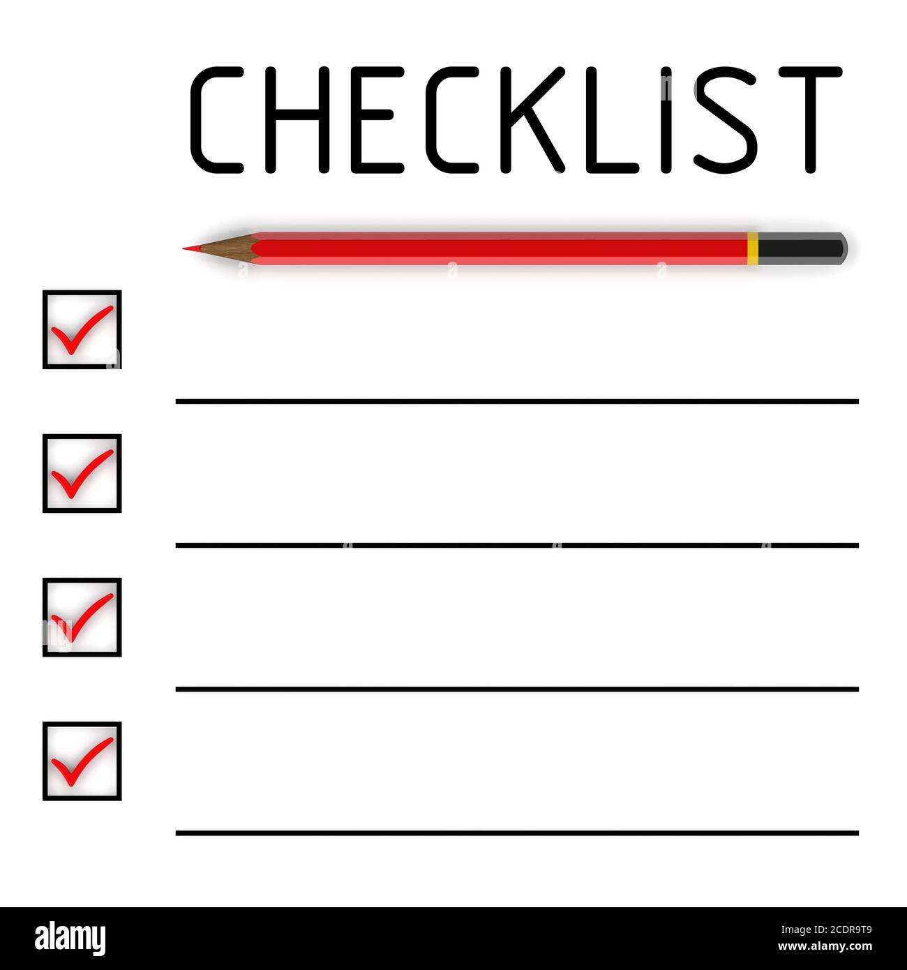 Checklist with check marks. Red pencil and a clean checklist with red ...