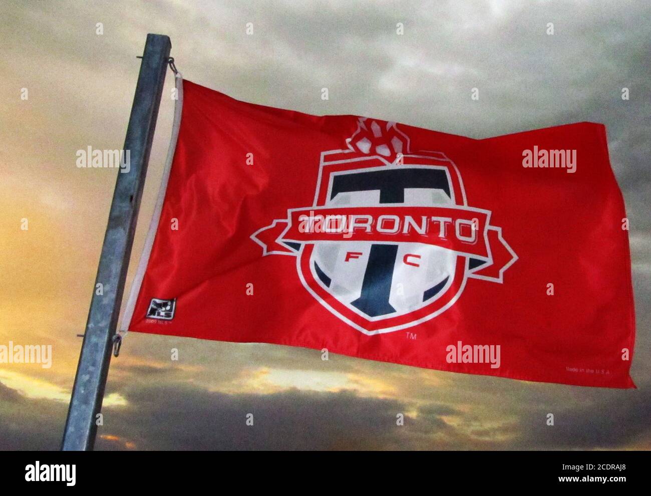 Flag of Toronto FC flies at sunset during an international friendly ...