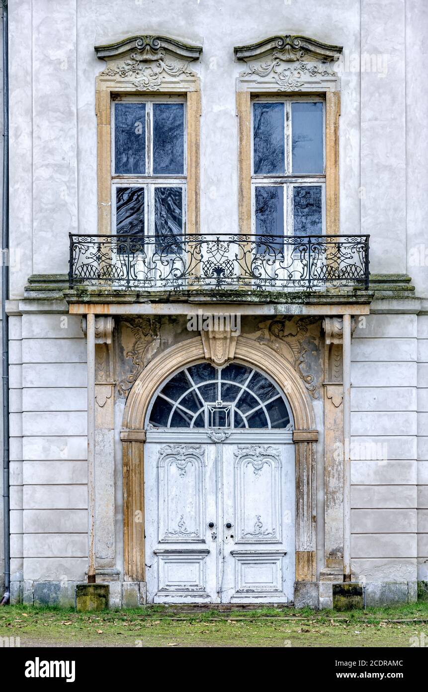 Main portal of a dilapidated manor house, Ivenack, Mecklenburg ...