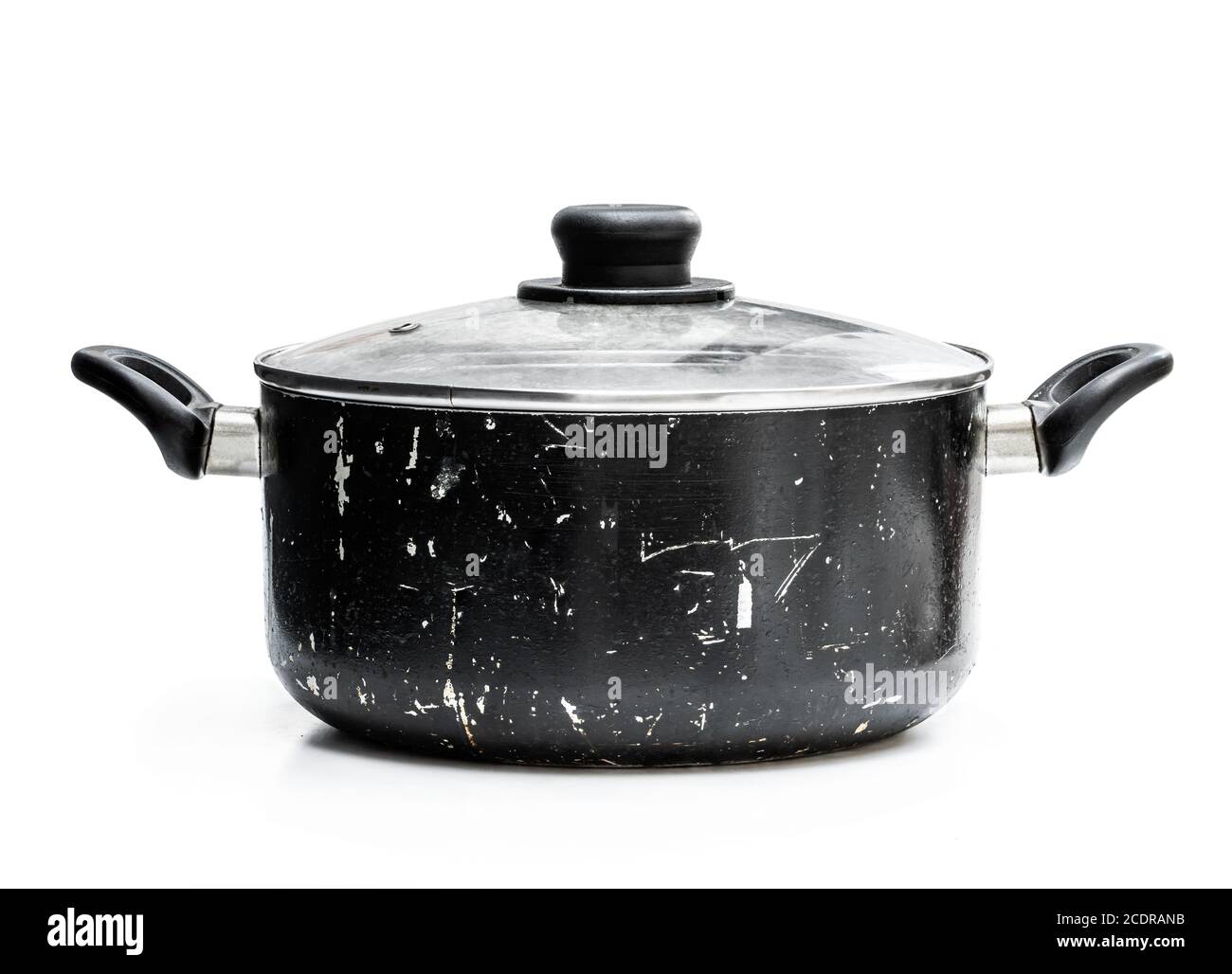 Black used pot isolated on white Stock Photo - Alamy