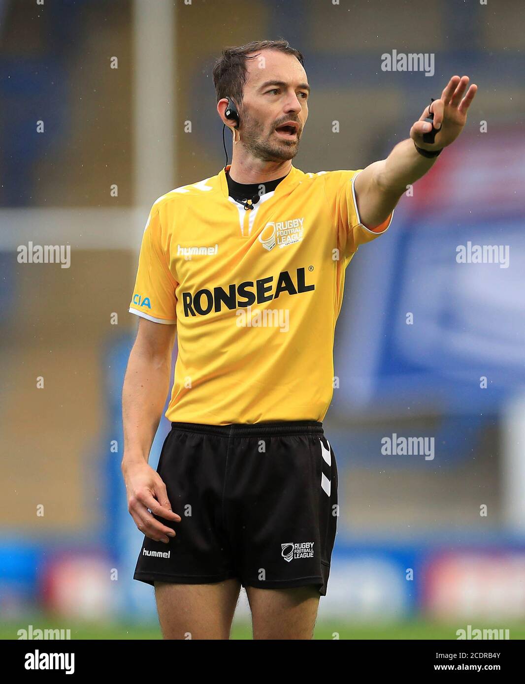Referee James Child during the Super League match at the Halliwell ...