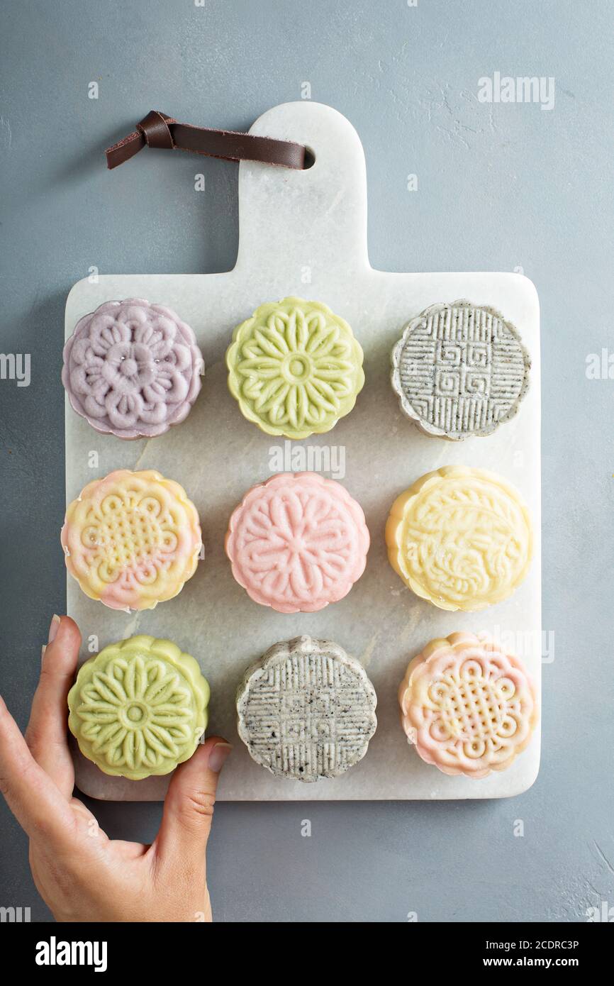 Snow skin mooncakes for the mid Autumn festival Stock Photo - Alamy
