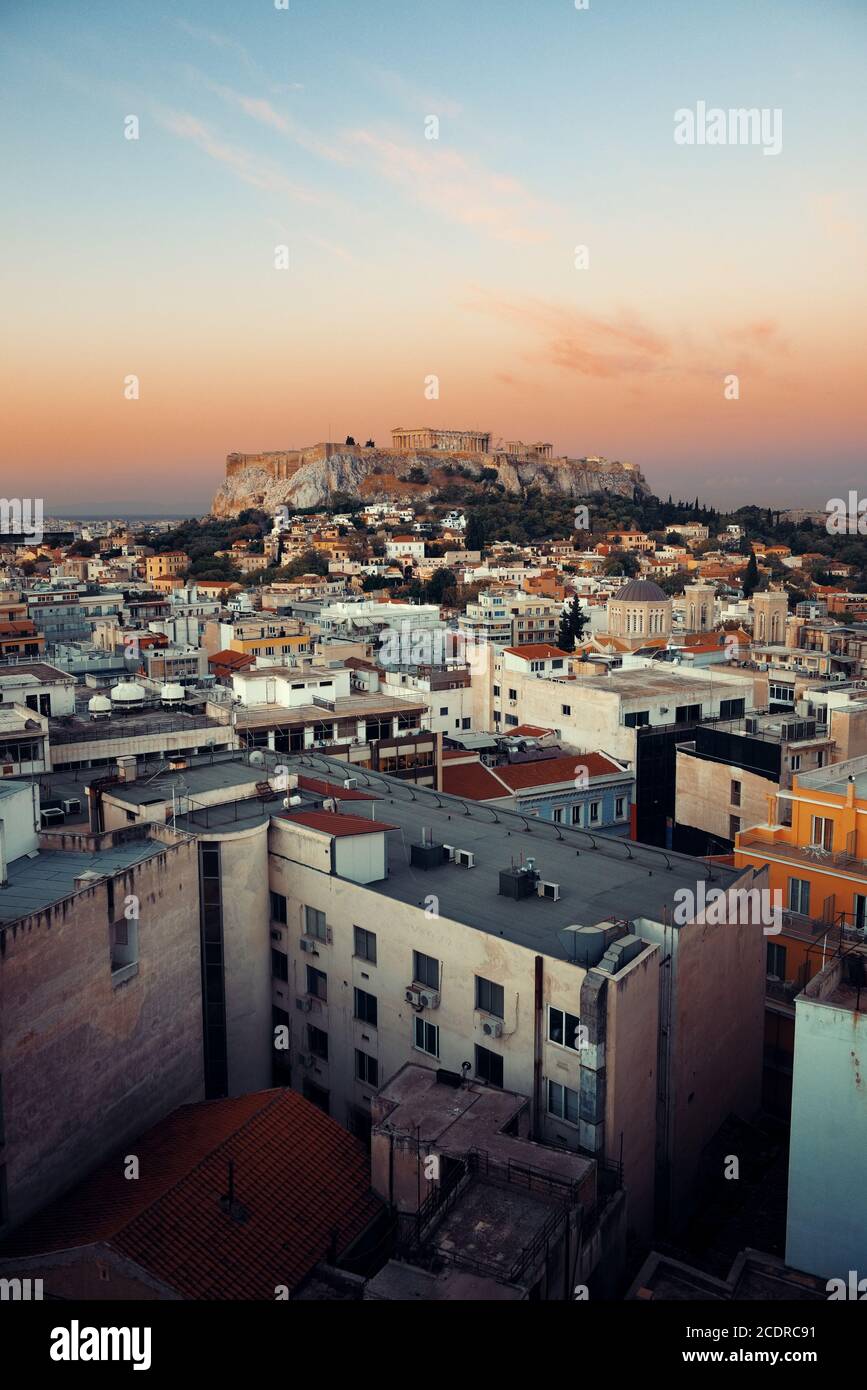 Athens skyline rooftop view at sunset, Greece Stock Photo - Alamy