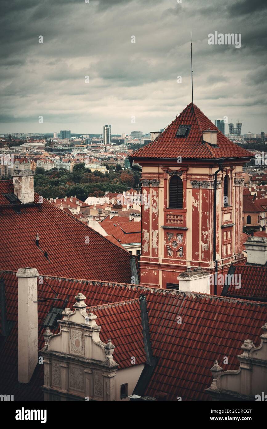 Prague skyline rooftop view with historical buildings in Czech Republic ...