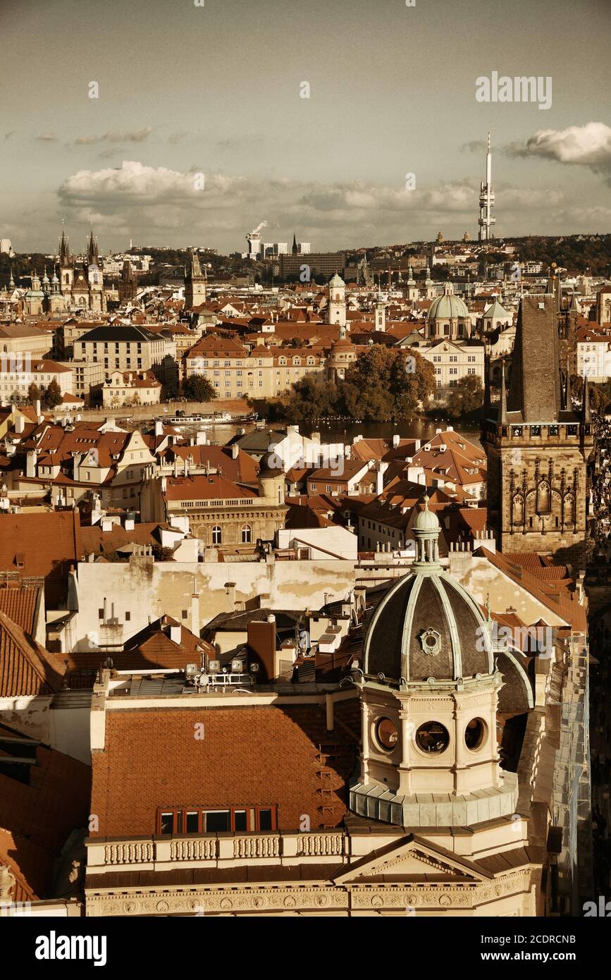 Prague skyline rooftop view with historical buildings in Czech Republic ...