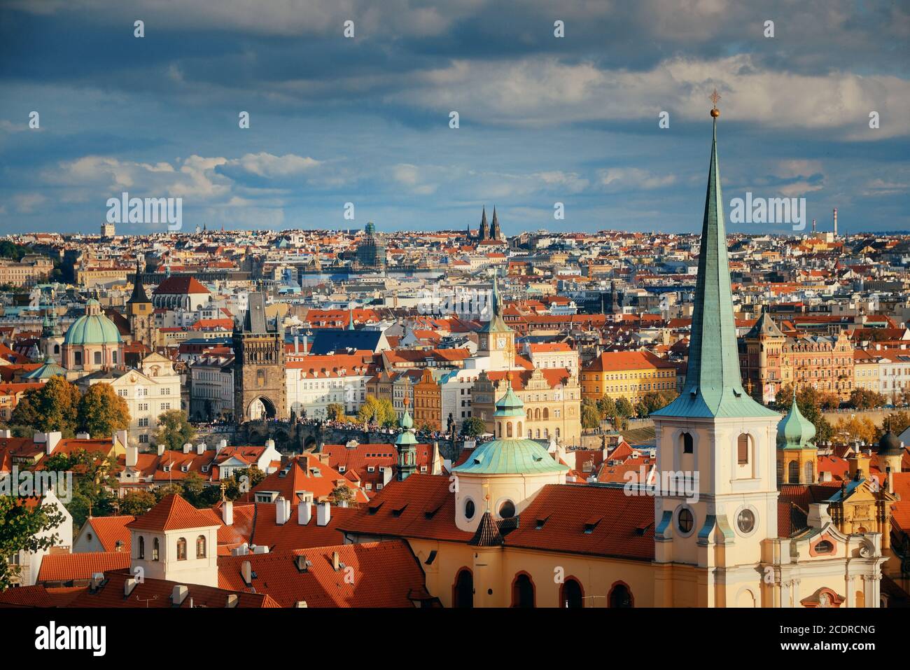Prague skyline rooftop view with historical buildings in Czech Republic ...