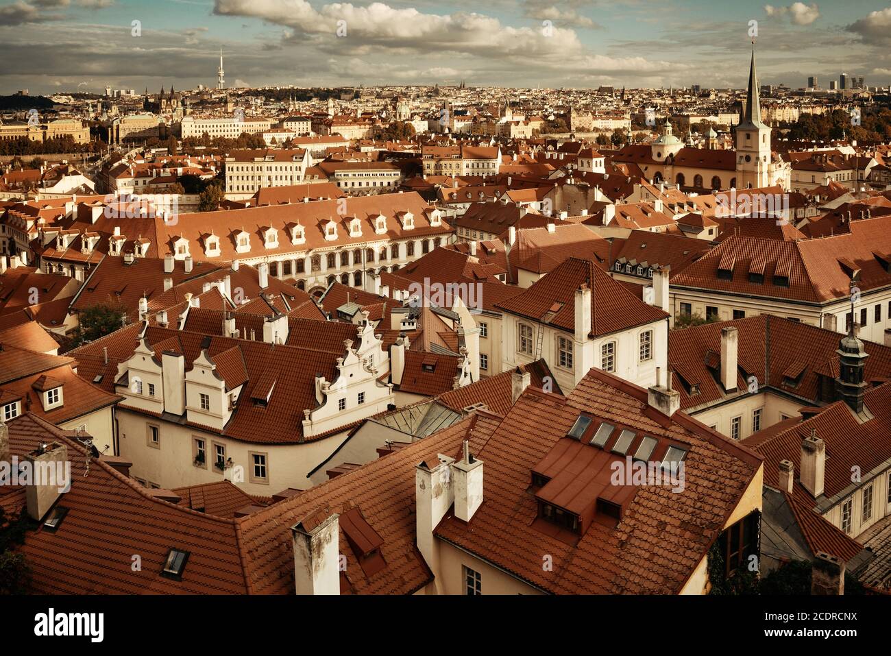 Prague skyline rooftop view with historical buildings in Czech Republic ...