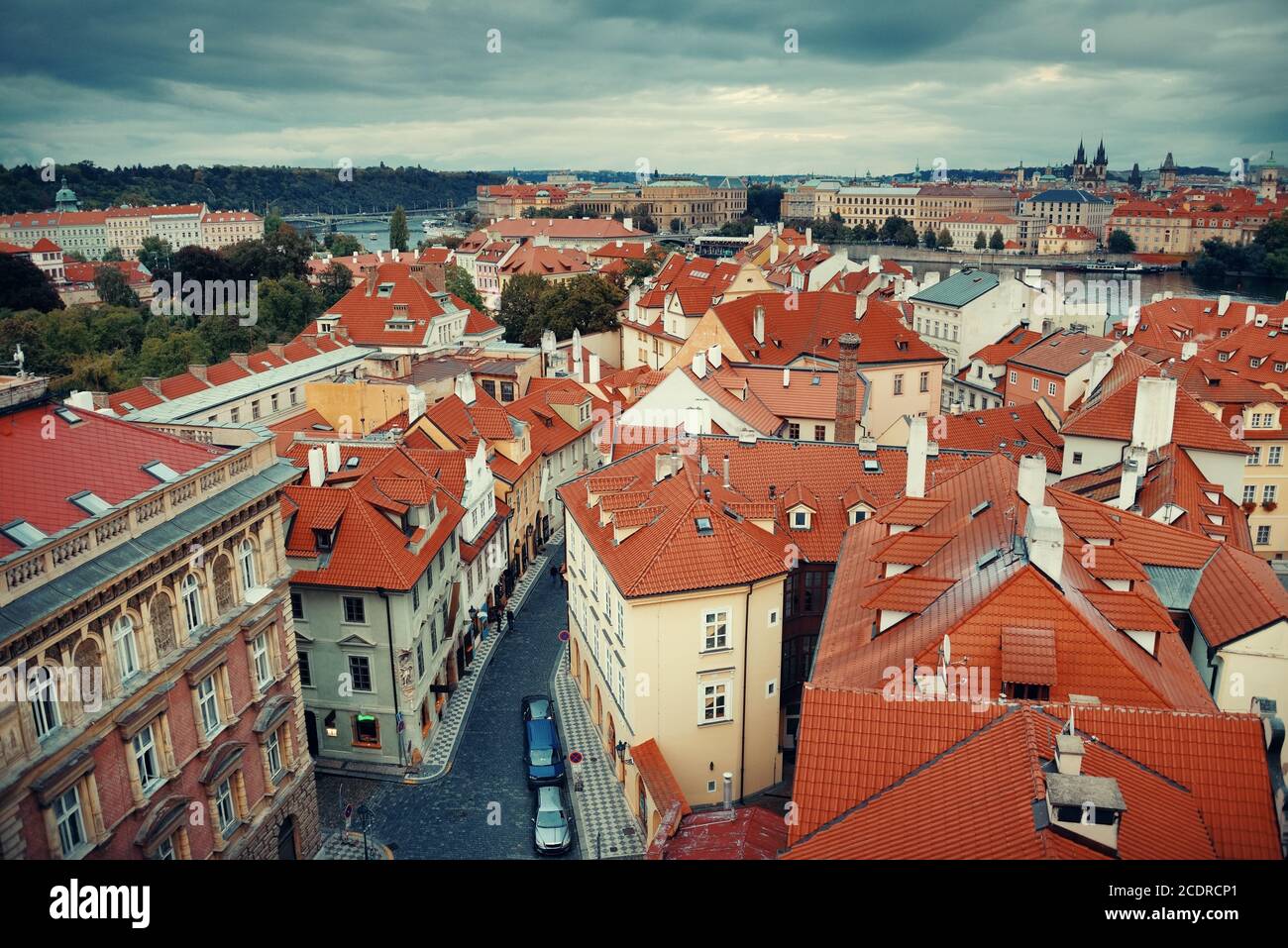 Prague skyline rooftop view with historical buildings in Czech Republic ...
