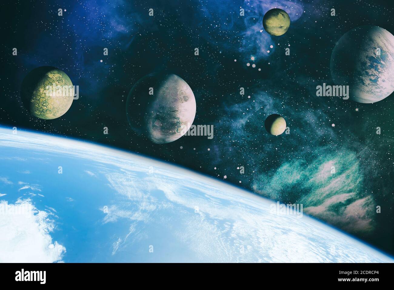 Stars of a planet and galaxy in a free space. Elements of this image ...