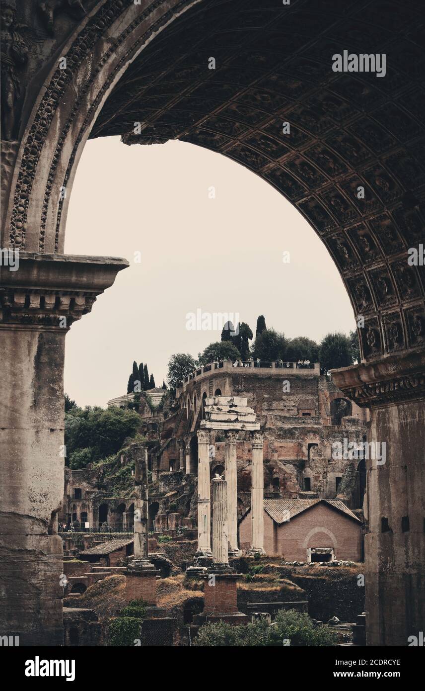 Archway. Rome Forum with ruins of historical buildings. Italy Stock ...