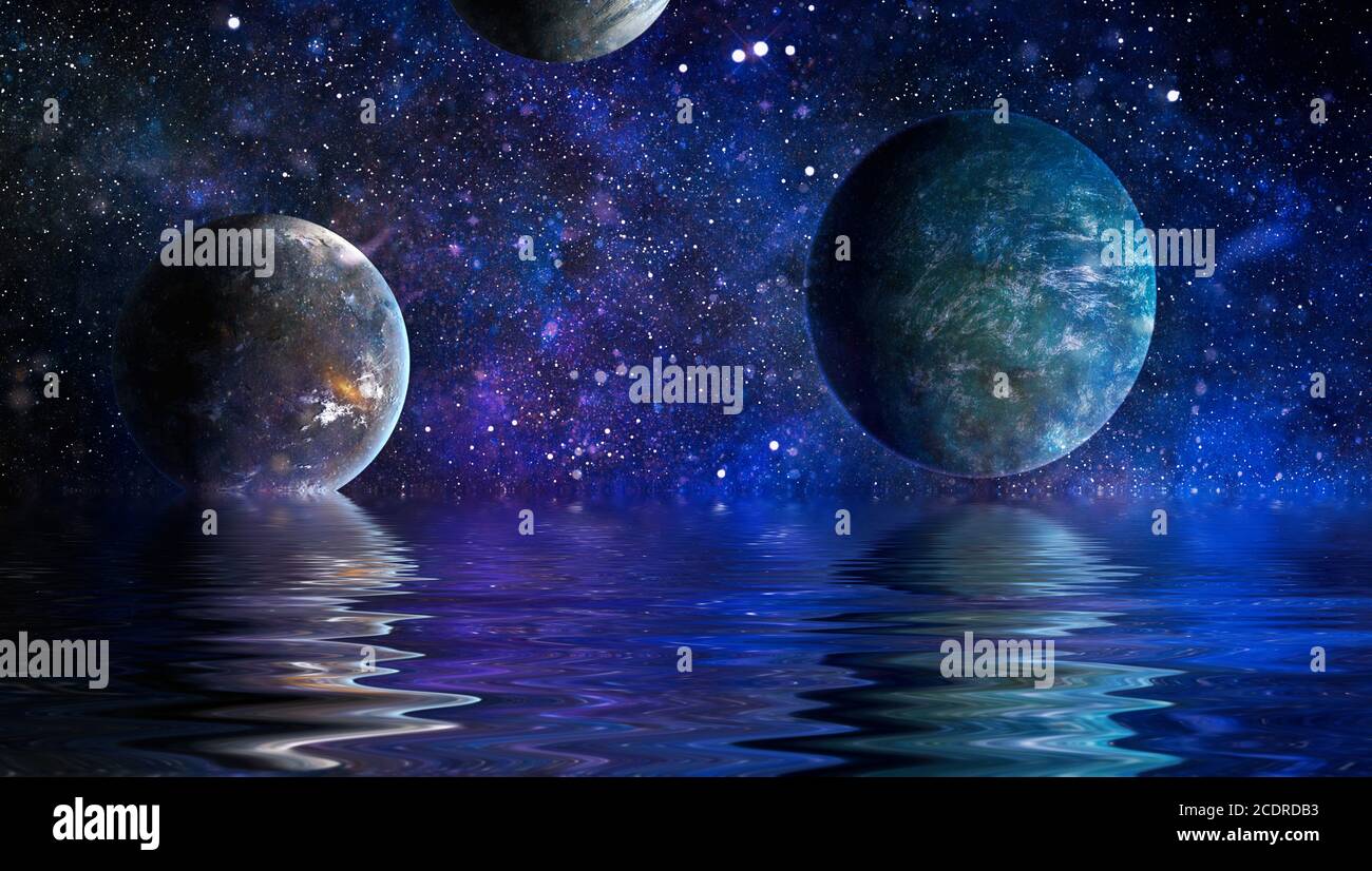 Nebula and galaxies in space. Deep reflected space in water , Space ...