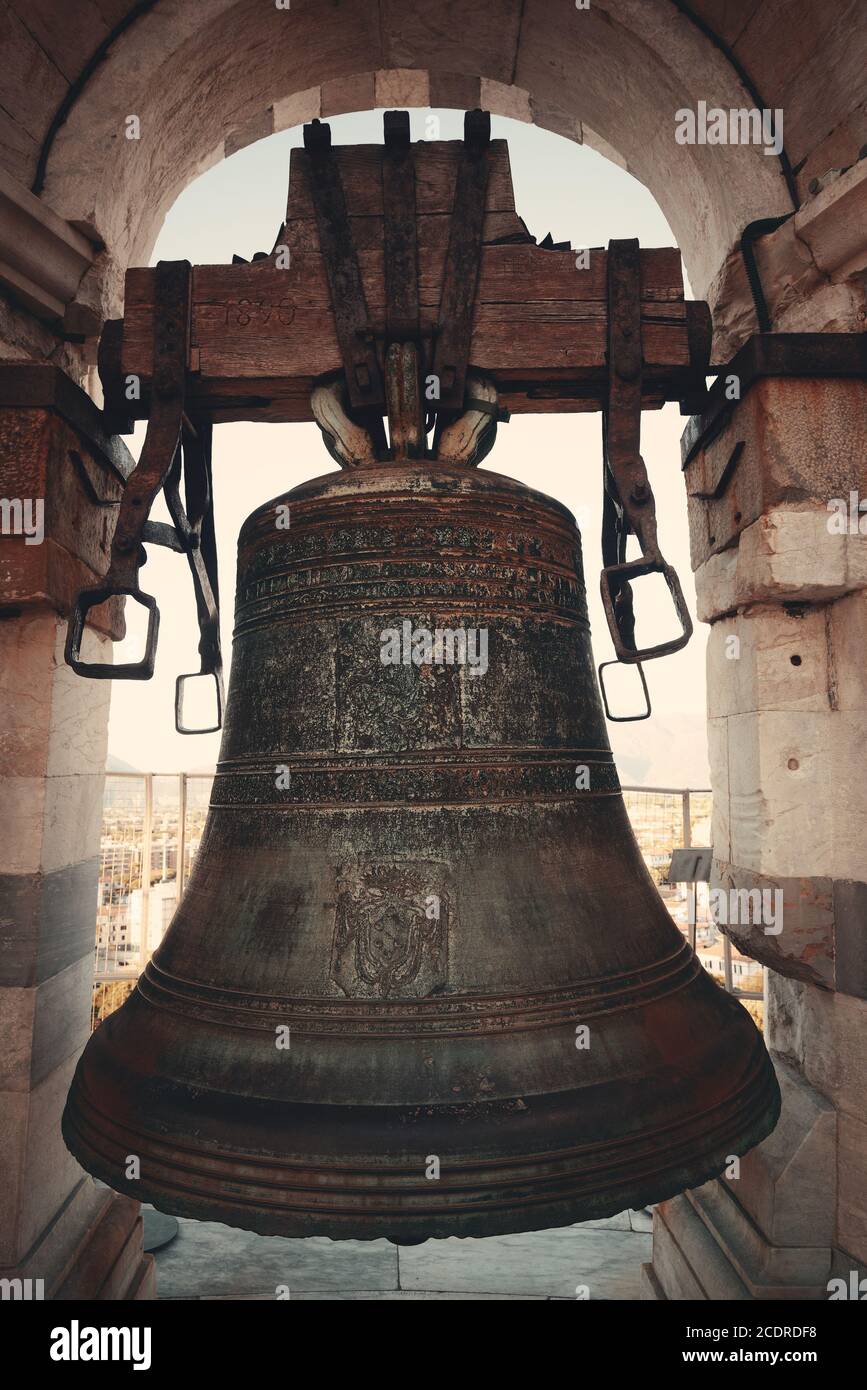Bell on top of Pisa Leaning Tower in Italy Stock Photo - Alamy