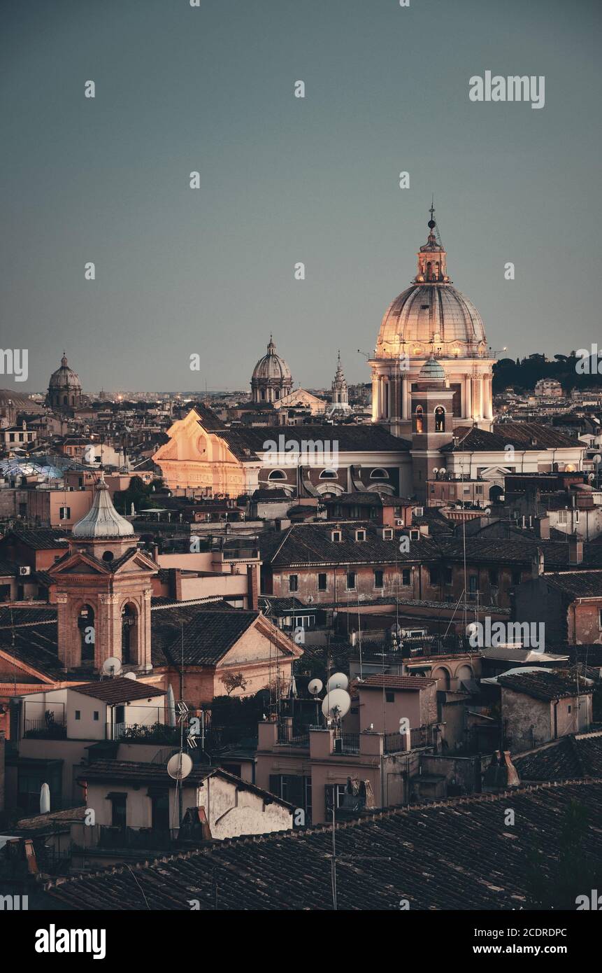 Rome rooftop view with ancient architecture in Italy at night Stock ...