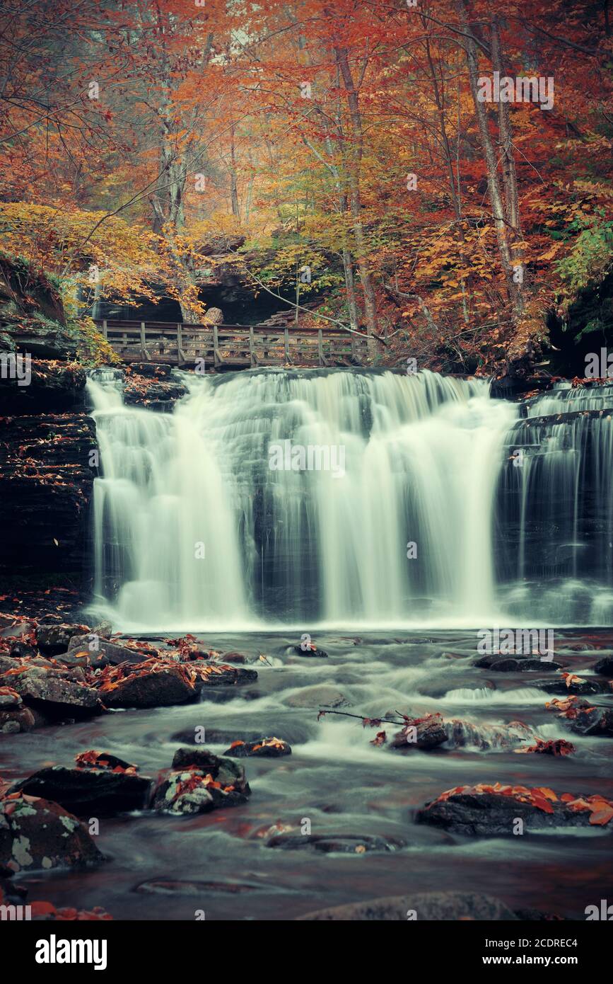 Autumn waterfalls in park with colorful foliage Stock Photo - Alamy