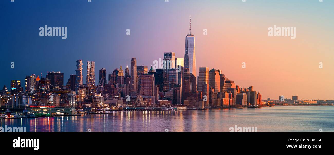 New York City downtown skyline day and night with architecture Stock ...