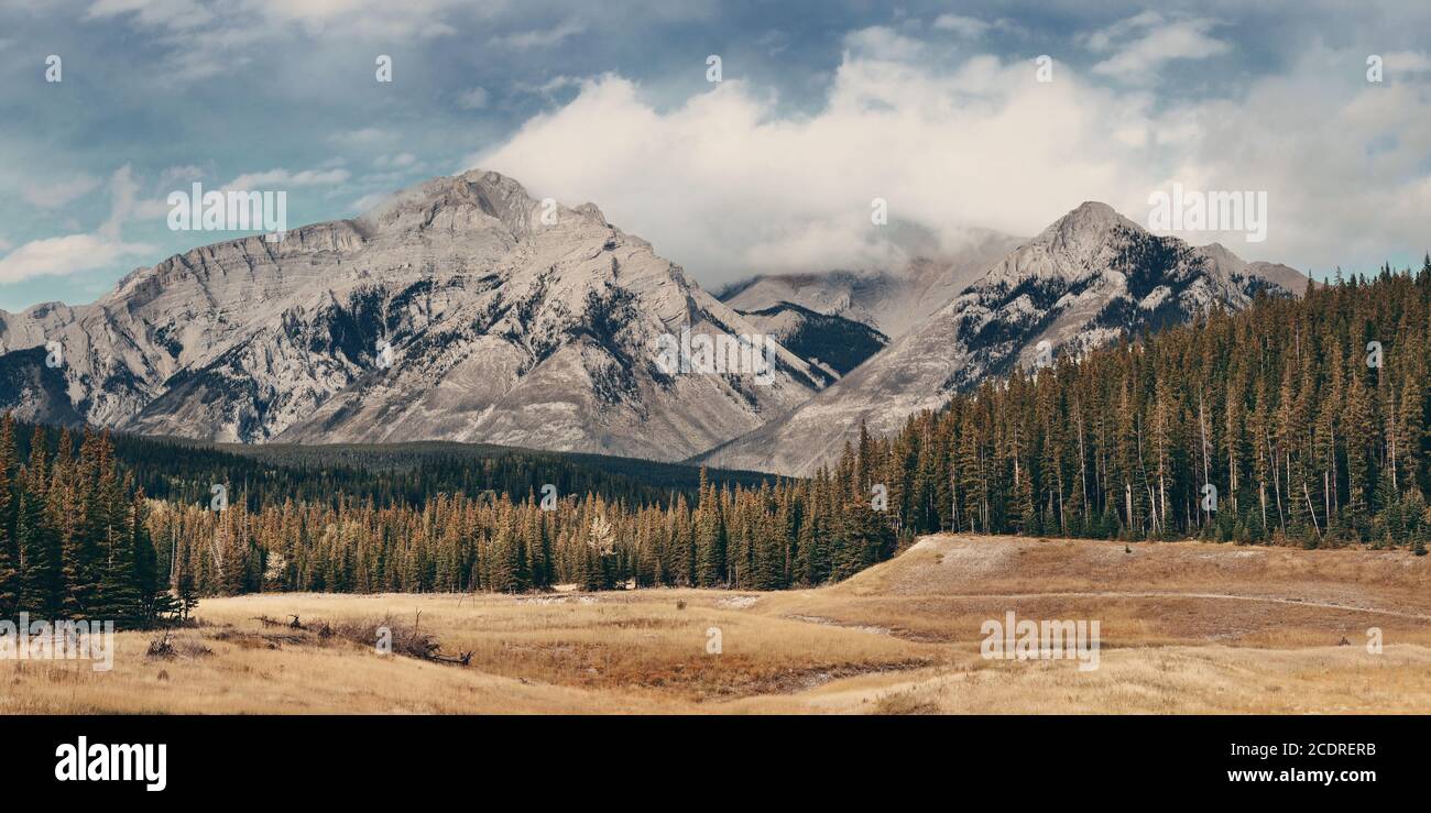 Landscape panorama of Banff National Park in Canada with snow capped ...
