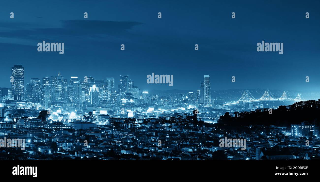 San Francisco city skyline panorama with urban architectures at night ...