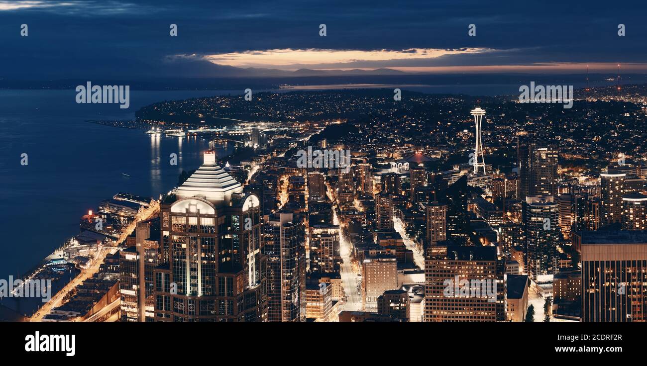 Seattle rooftop panorama night hi-res stock photography and images - Alamy