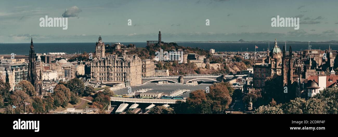 Edinburgh city rooftop view with historical architectures. United ...